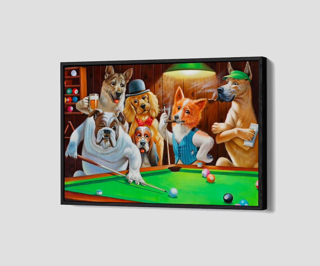 Dogs Playing Pool Poster Gaming Room Canvas Cassius Marcellus Coolidge ...