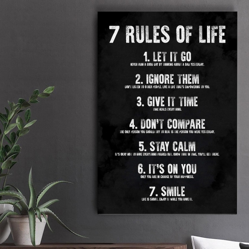 7 Rules of Life Poster Motivational Canvas Print Office Decor Wall Art ...