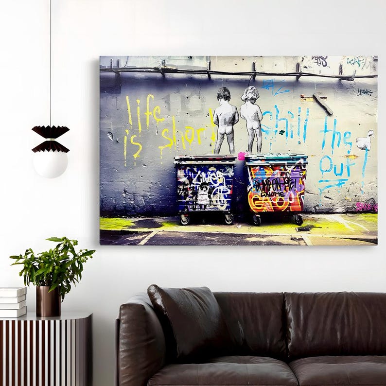 Banksy Life is Short Poster Peeing Boys Canvas Print Modern Street Wall ...