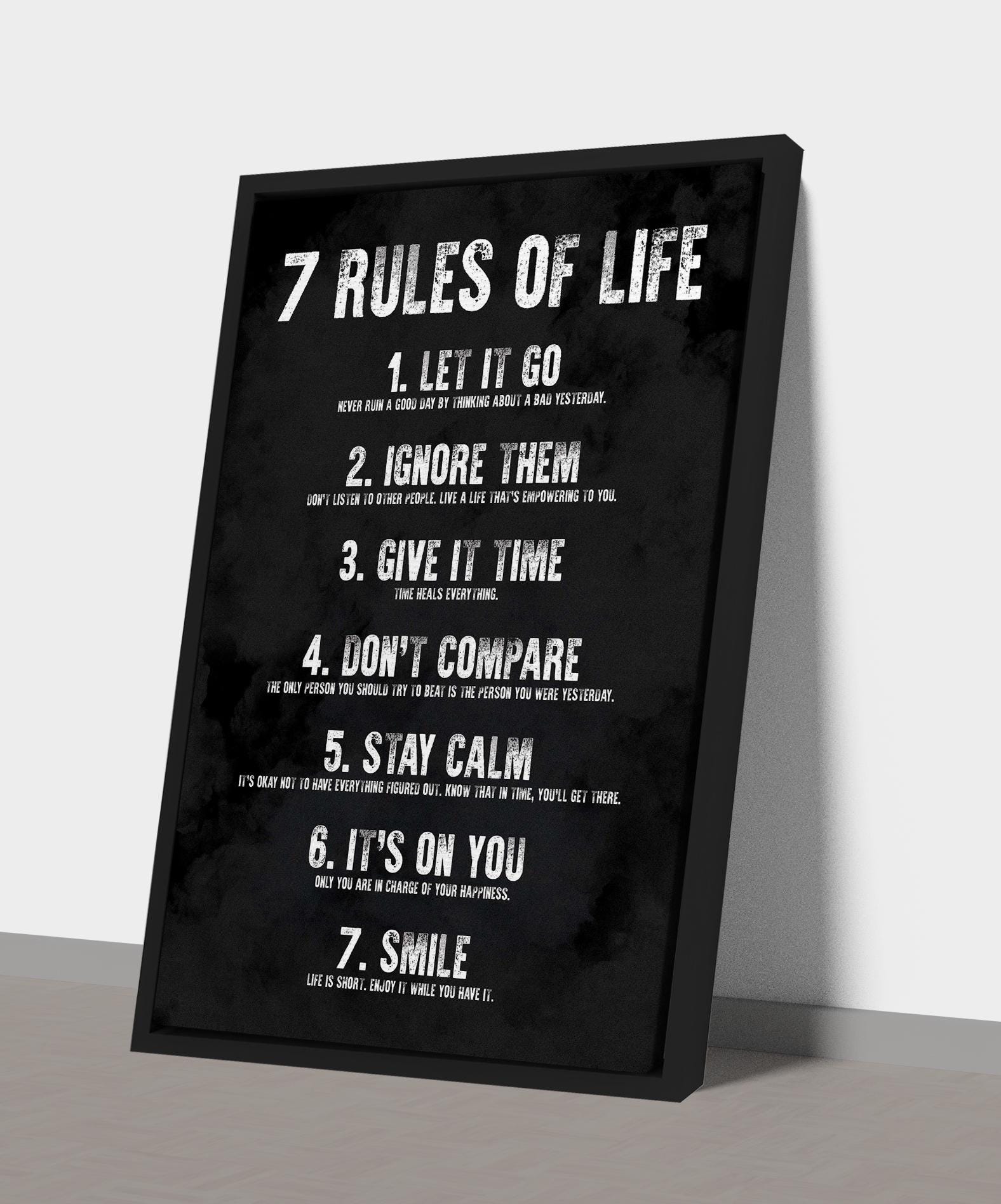 7 Rules of Life Poster Motivational Canvas Print Office Decor Wall Art ...