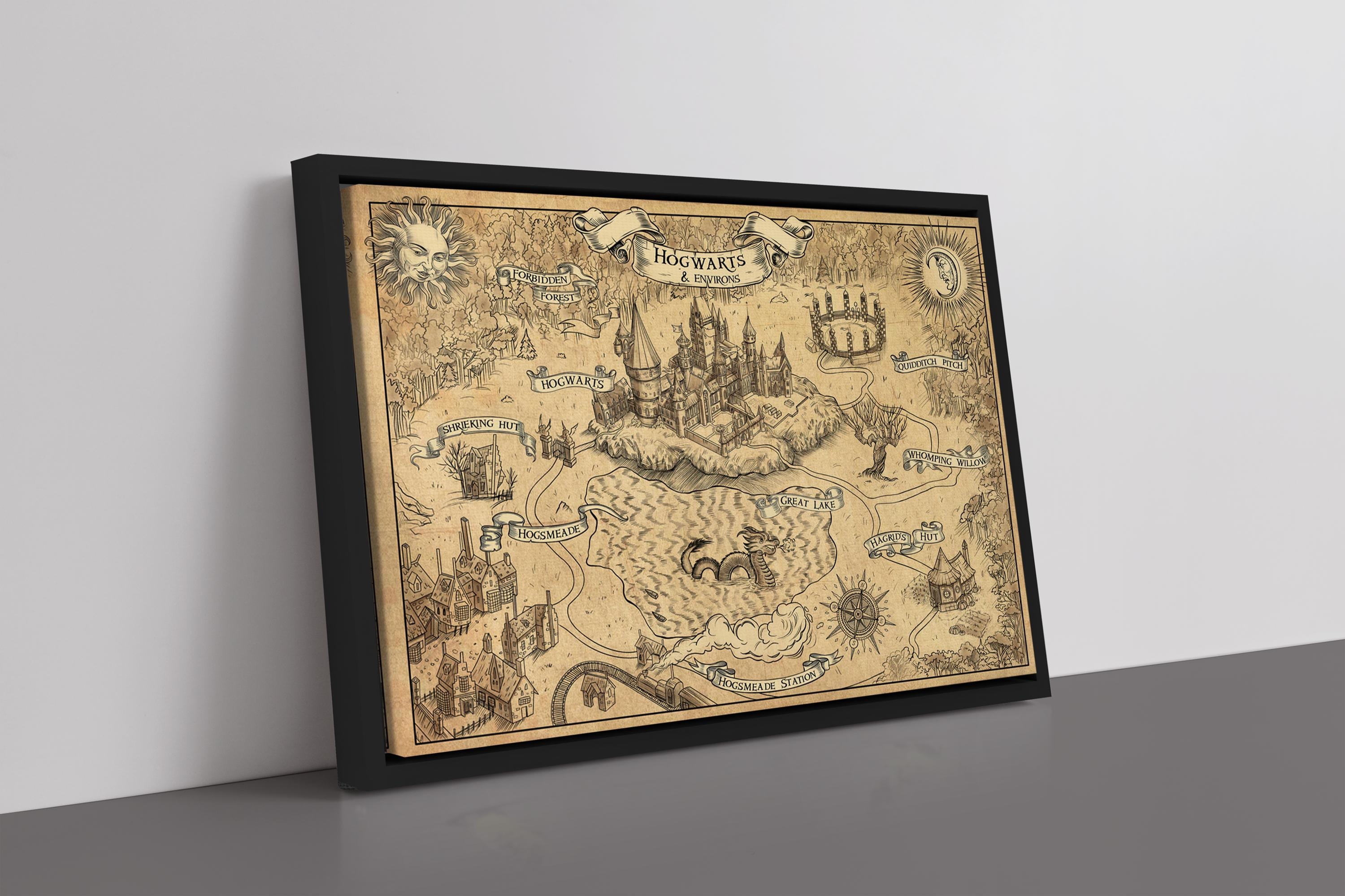 Hogwarts Map Poster Wizarding World Canvas Fantasy Wizard Map Wall Art ...