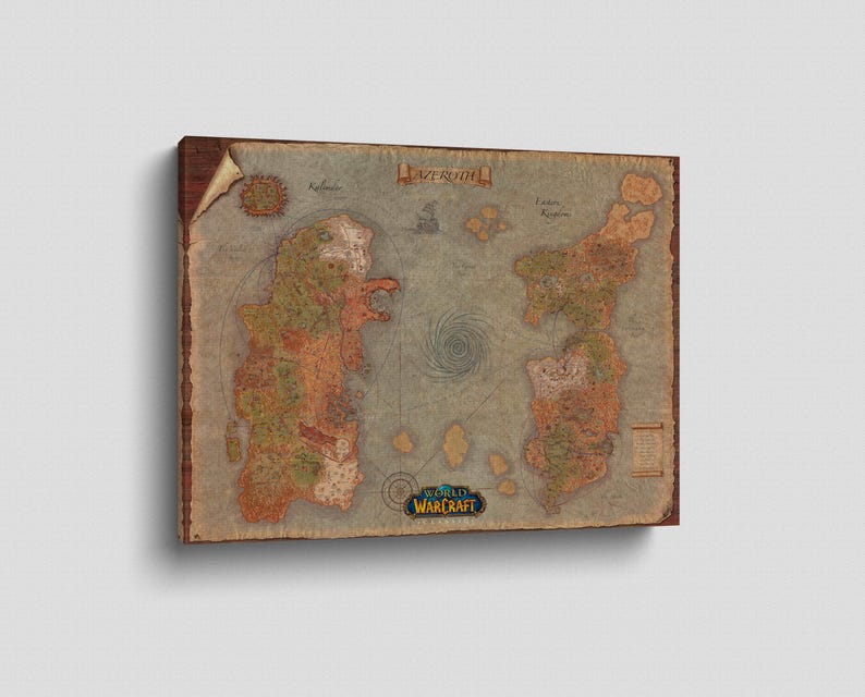 World of Warcraft Map Poster Azeroth Map Canvas Map Wall Art Gaming Map ...