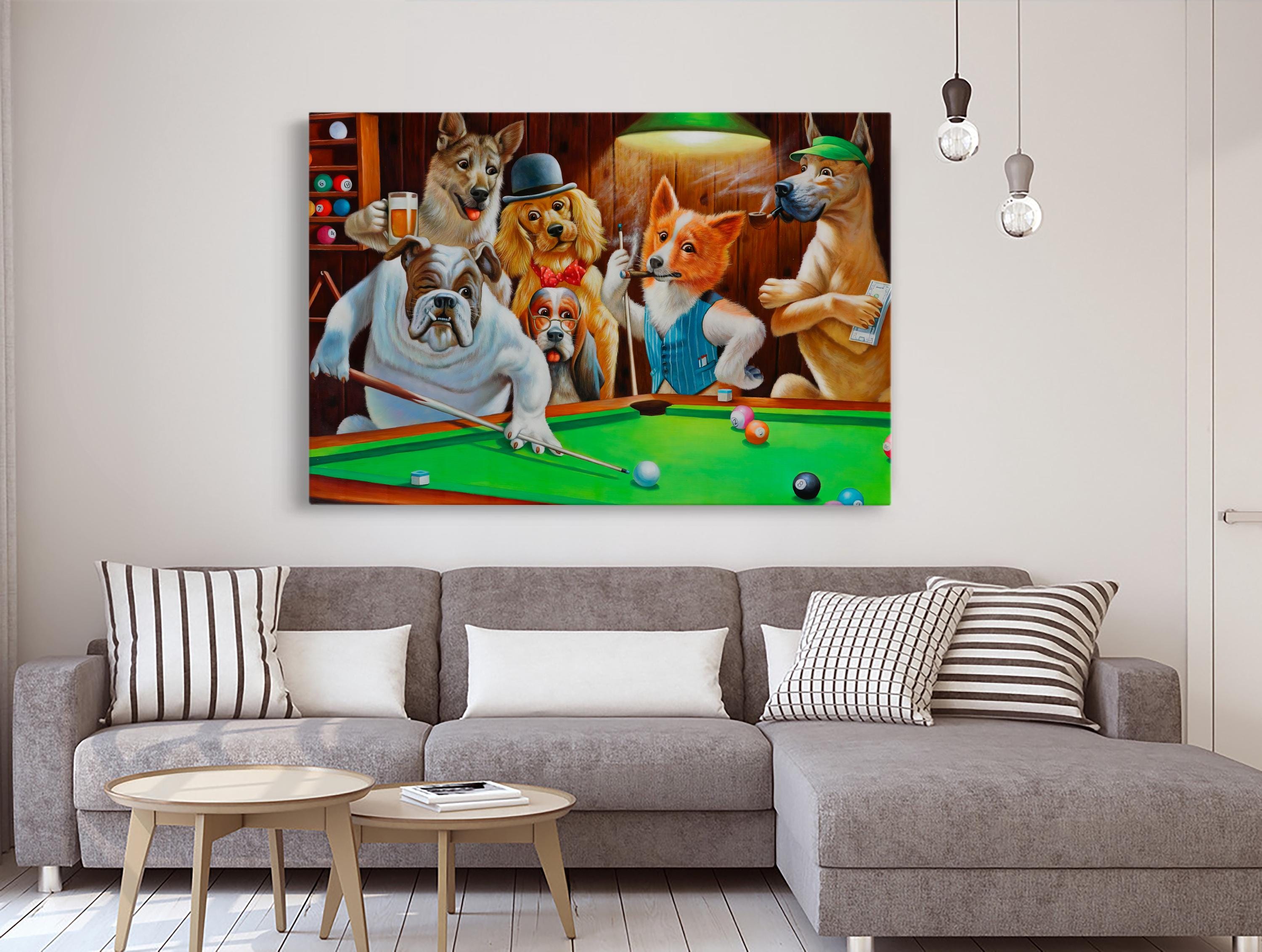 Dogs Playing Pool Poster Gaming Room Canvas Cassius Marcellus Coolidge ...