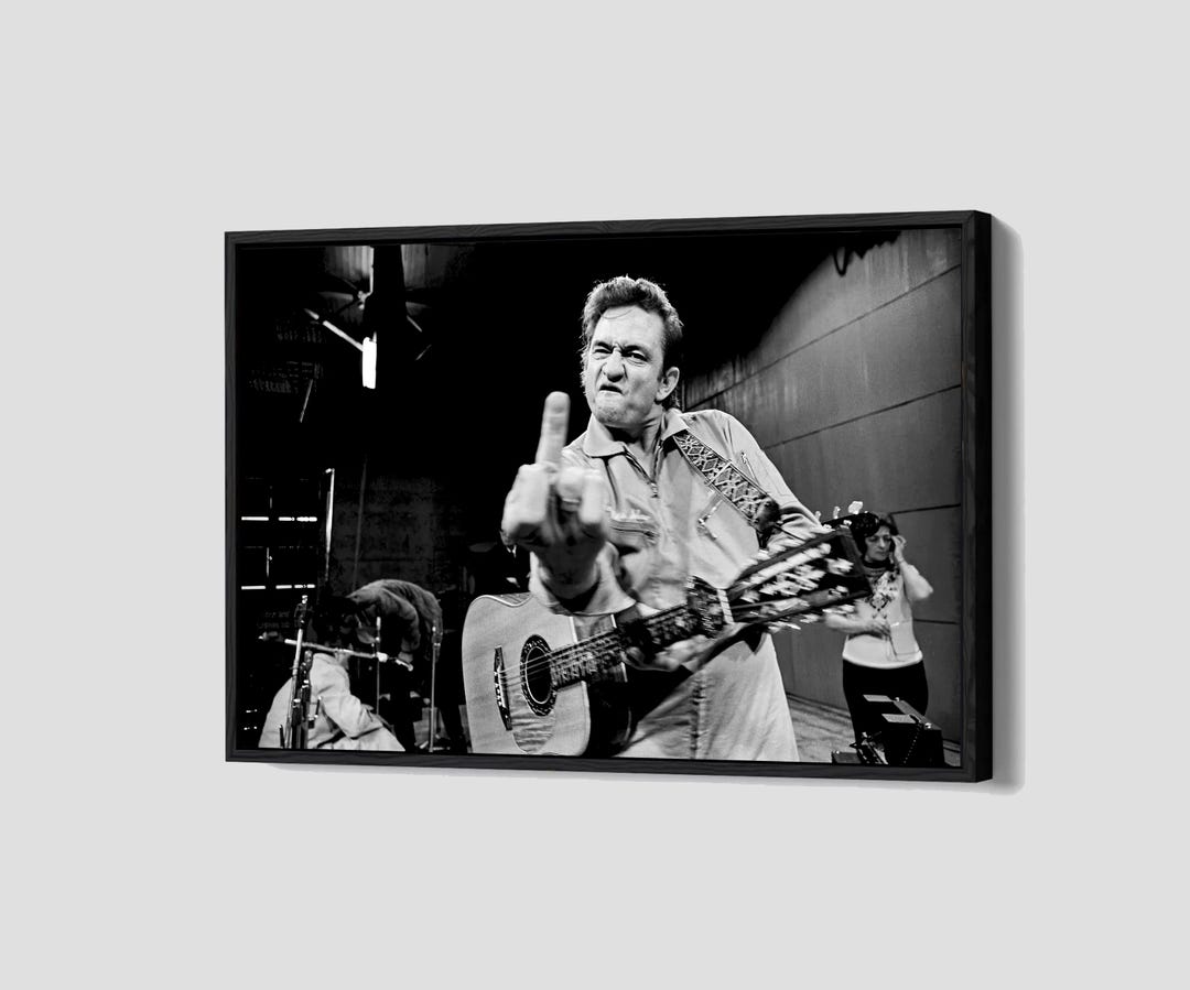 Johnny Cash Poster Middle Finger Canvas San Quentin Prison Wall Art ...