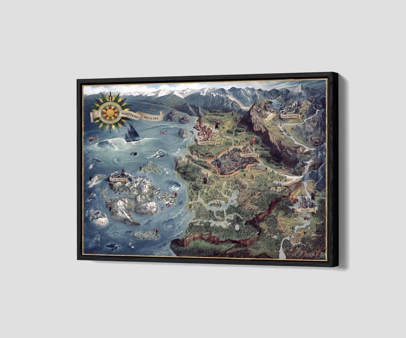 The Witcher 3 World Map Poster the Northern Realms Canvas Gwent Deck ...