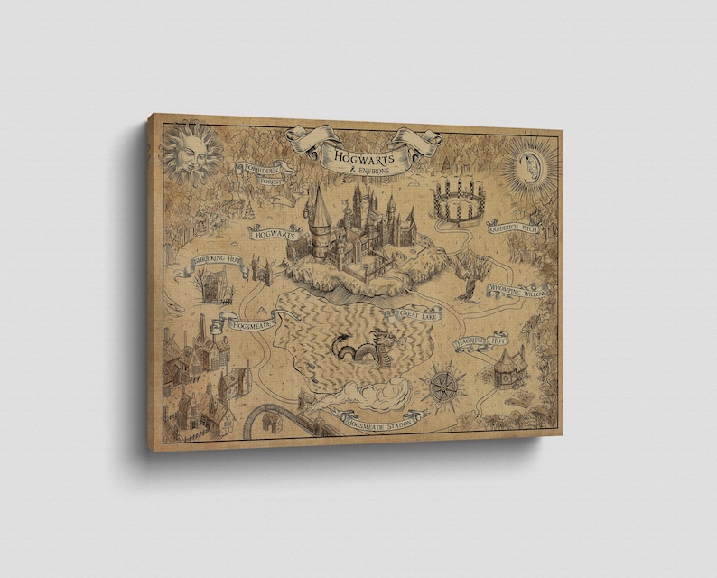 Hogwarts Map Poster Wizarding World Canvas Fantasy Wizard Map Wall Art ...