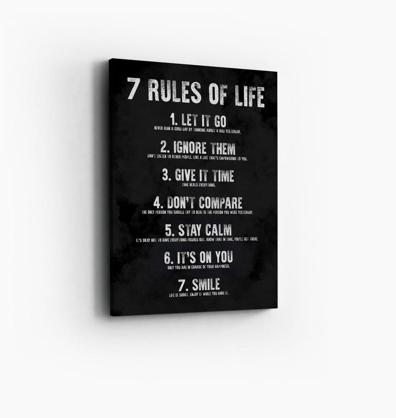 7 Rules of Life Poster Motivational Canvas Print Office Decor Wall Art ...