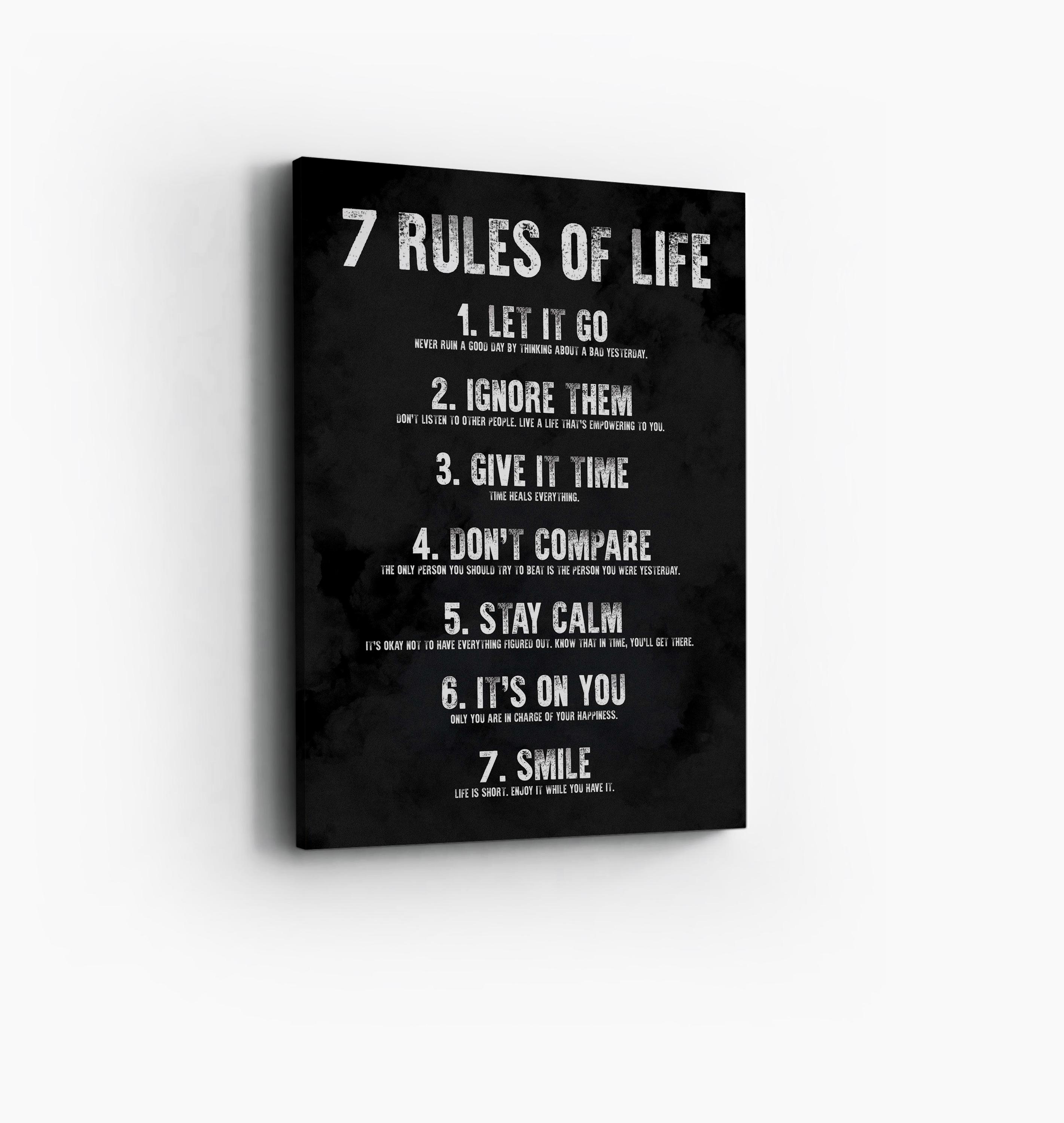 7 Rules of Life Poster Motivational Canvas Print Office Decor Wall Art ...