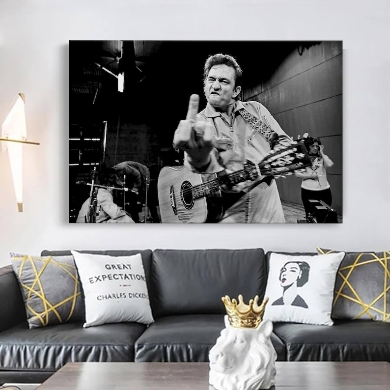 Johnny Cash Poster Middle Finger Canvas San Quentin Prison Wall Art ...