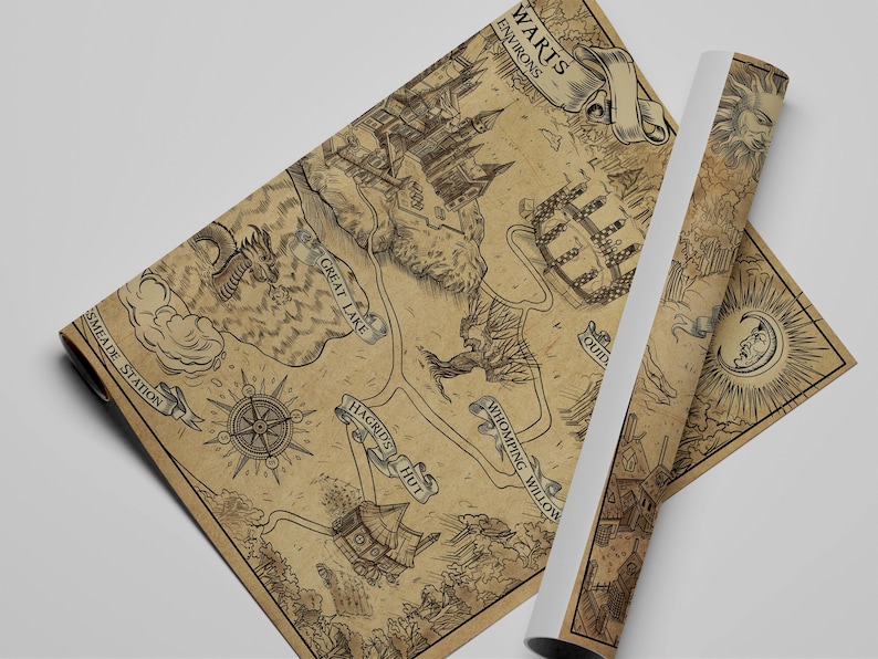 Hogwarts Map Poster Wizarding World Canvas Fantasy Wizard Map Wall Art ...
