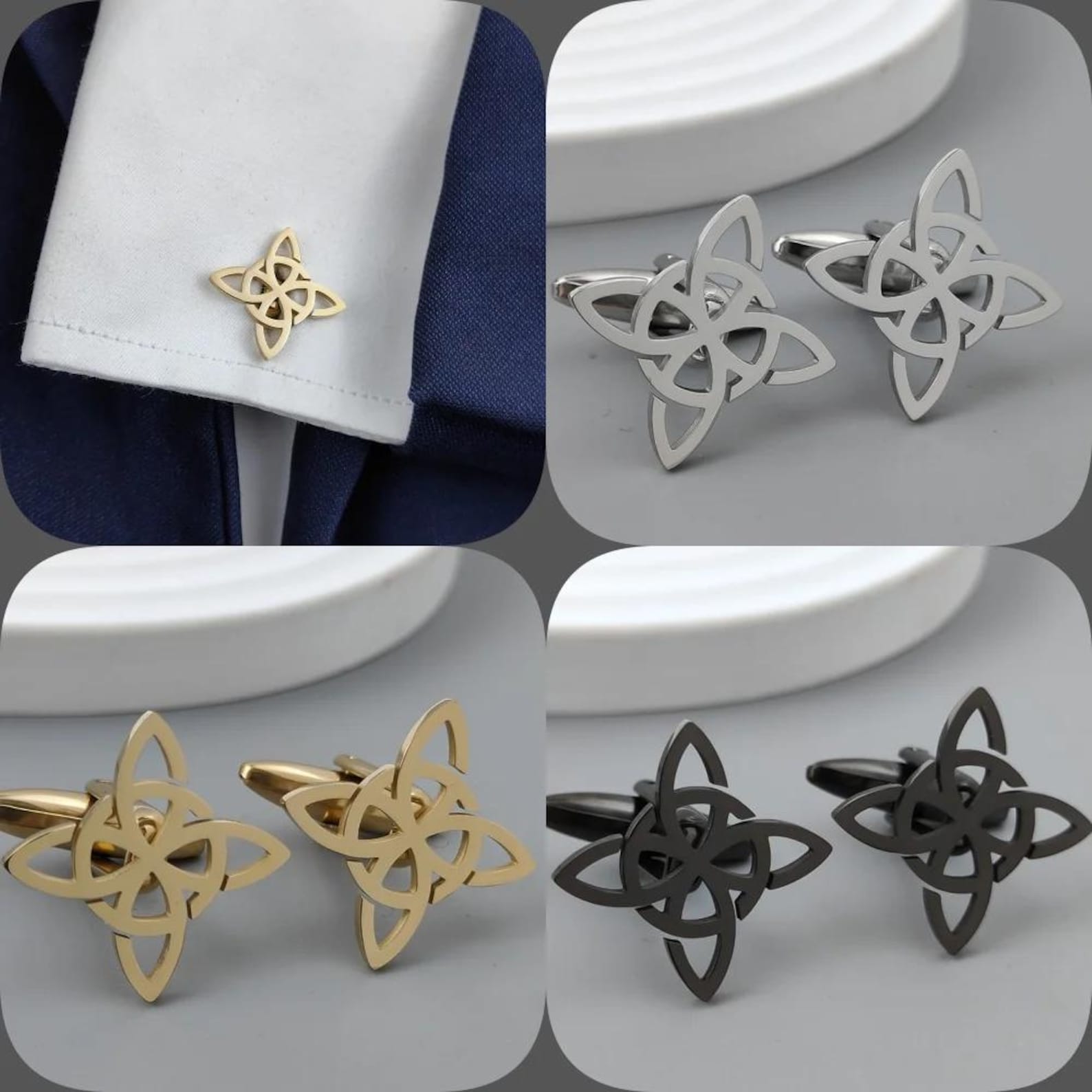 Celtic Knot Cufflinks for Men | Hollow Irish Symbol Cuff Links ...