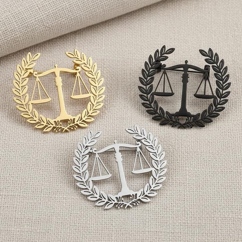 Scales of Justice Lapel Pin | Balance Wheat Ear Brooch | 18K Gold ...