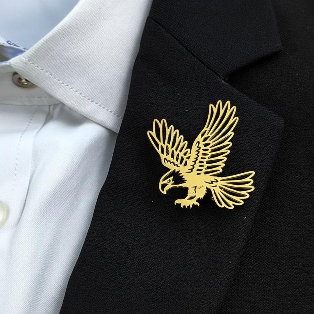 Eagle Lapel Pin for Men, Stainless Steel Brooch, 18K Gold Plated Eagle ...