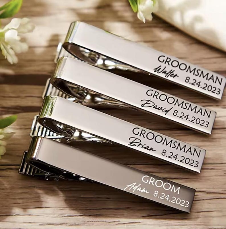 Custom Name Engraving Tie Clips, Custom Message Tiepin, Custom Engraved ...