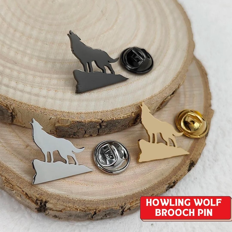 Howling Wolf Brooch Pin | Stainless Steel Wilderness Lapel Pin | Spirit ...