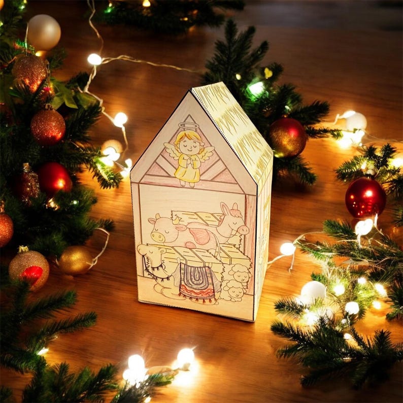 3D Nativity Scene Paper House - Printable Christmas Coloring Craft for ...