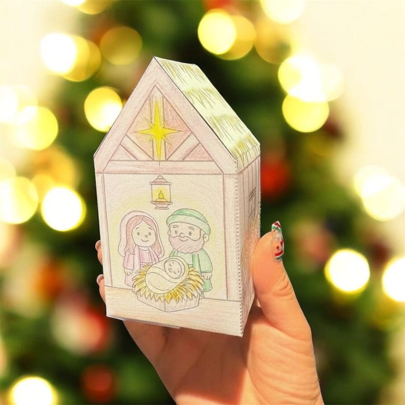 3D Nativity Scene Paper House - Printable Christmas Coloring Craft for ...