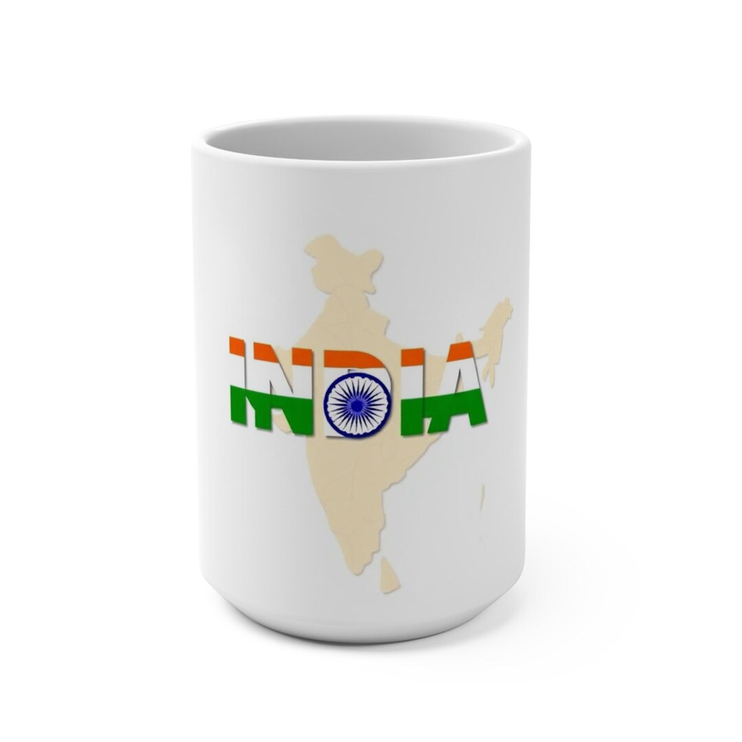 India Map Flag Design Mug | Indian Tricolor Text With Ashoka Chakra - Etsy