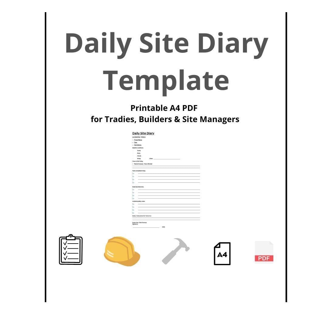 Daily Site Diary Template – A4 Printable PDF for Builders, Tradies ...