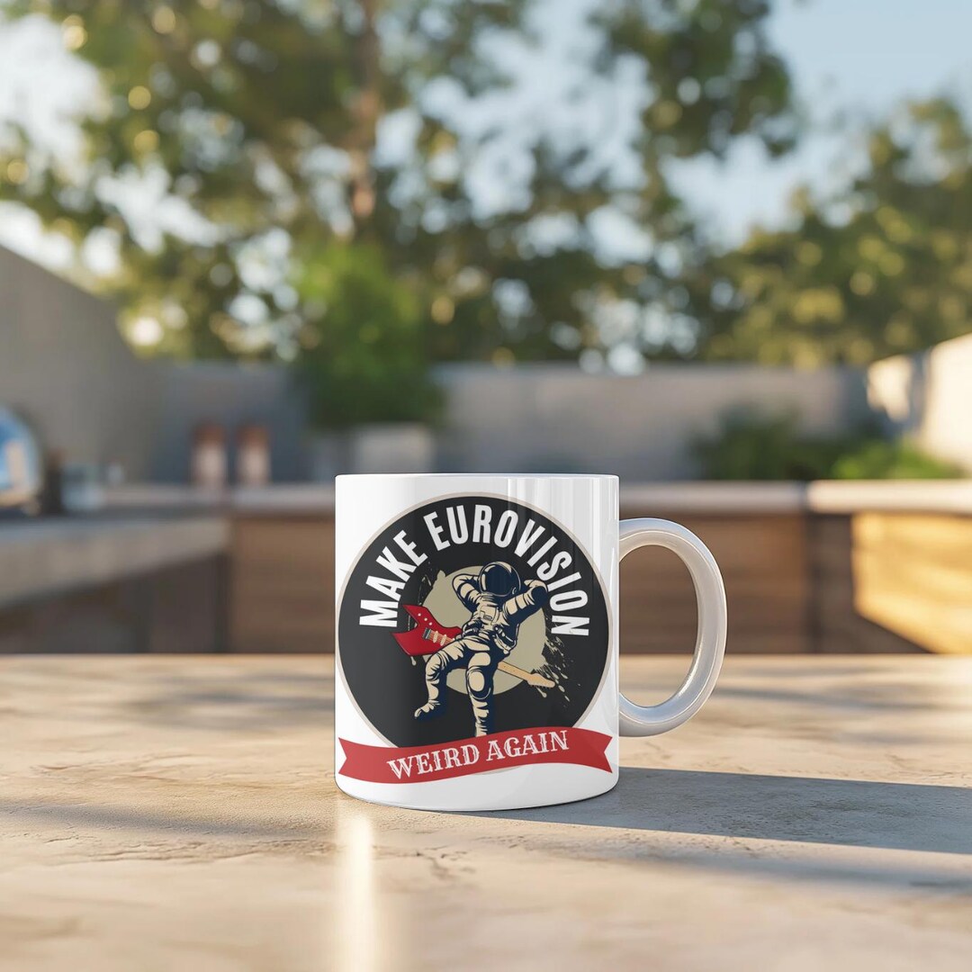 Make Eurovision Weird Again Mug | Retro Astronaut & Guitar Design|funny ...