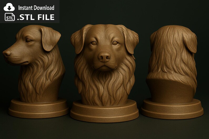 Printable Australian Shepherd STL Bust – Digital 3D Dog Sculpture for ...