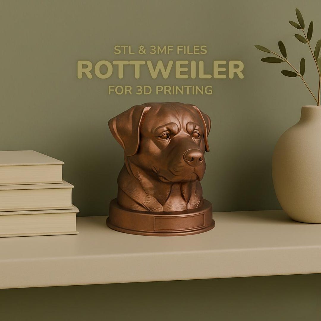Rottweiler - Dog Bust With Custom Nameplate - STL File - 3MF File - 3D ...