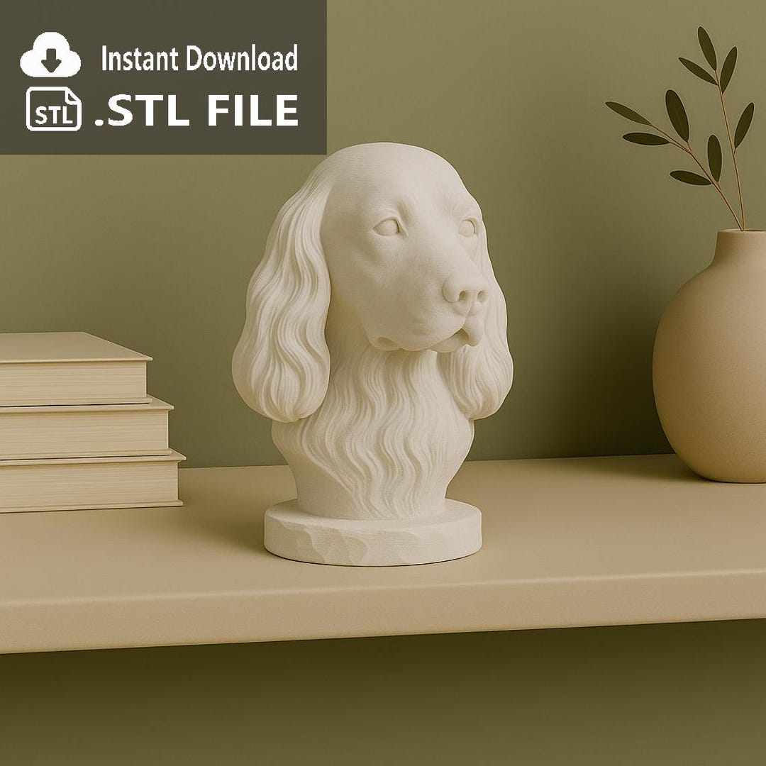 English Cocker Spaniel STL – 3D Printable Dog Bust for Home Decor ...