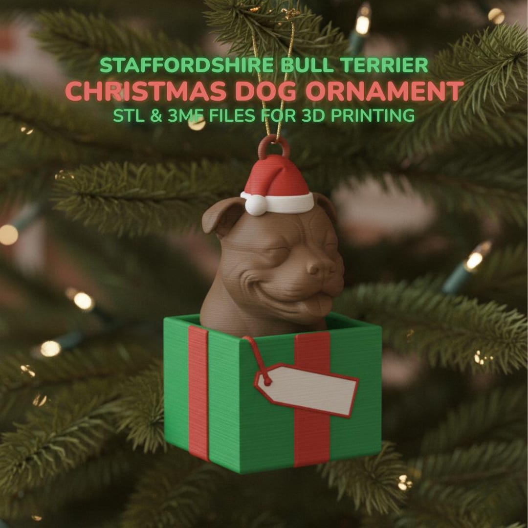 Staffordshire Bull Terrier Christmas Ornament, 3D Printed Dog Decor ...