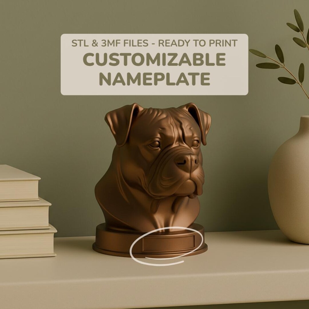 American Bully Dog Bust Statue With Personalized Nameplate (STL & 3MF ...