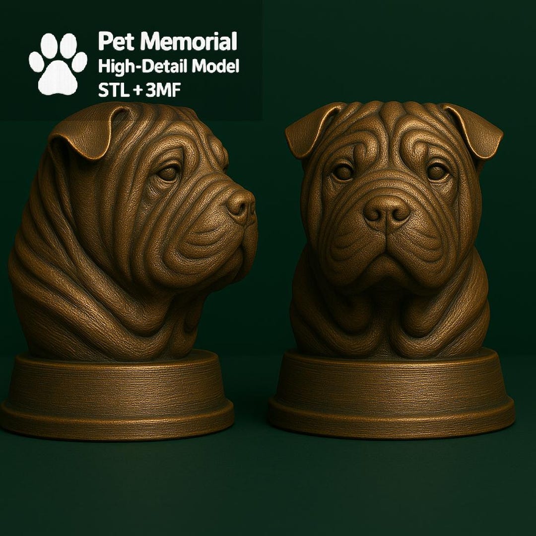 Shar Pei Bust - 3D Printable Dog Memorial (STL & 3MF File) - Etsy