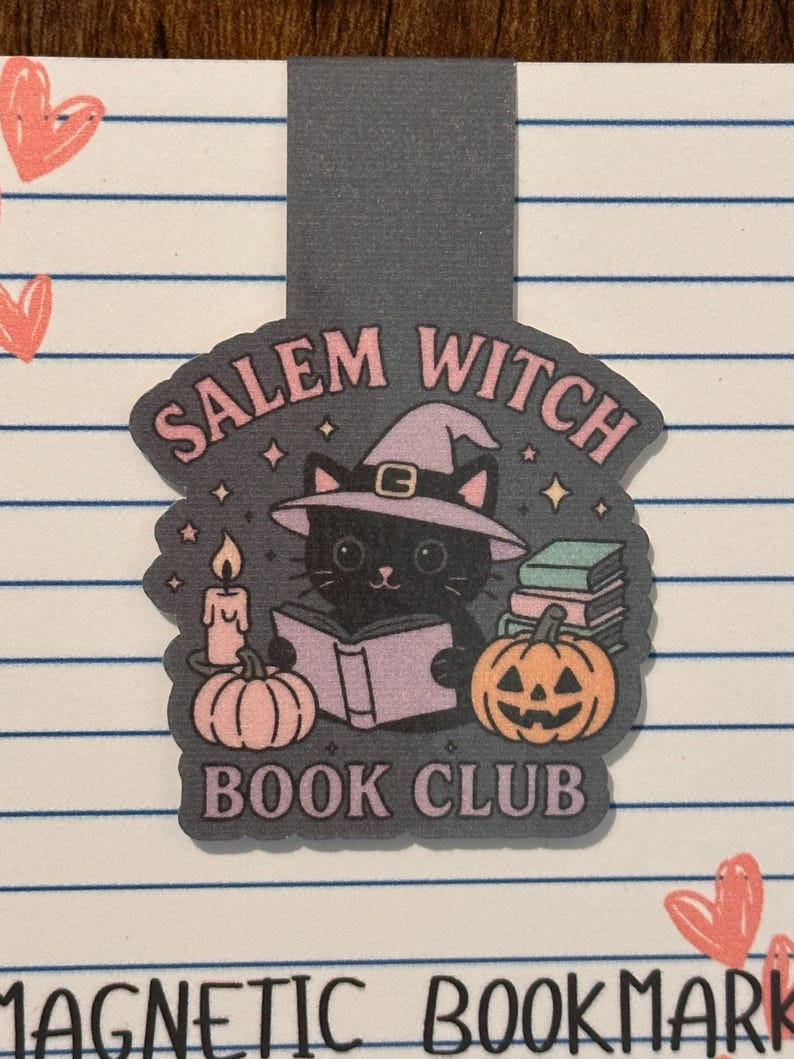 Salem Witch Book Club Magnetic Bookmark: Black Cat, Holographic Stars ...
