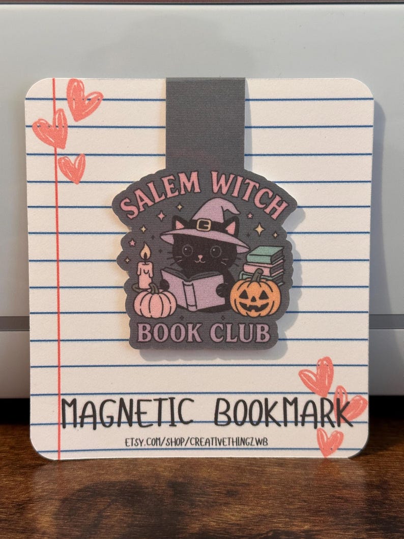 Salem Witch Book Club Magnetic Bookmark: Black Cat, Holographic Stars ...
