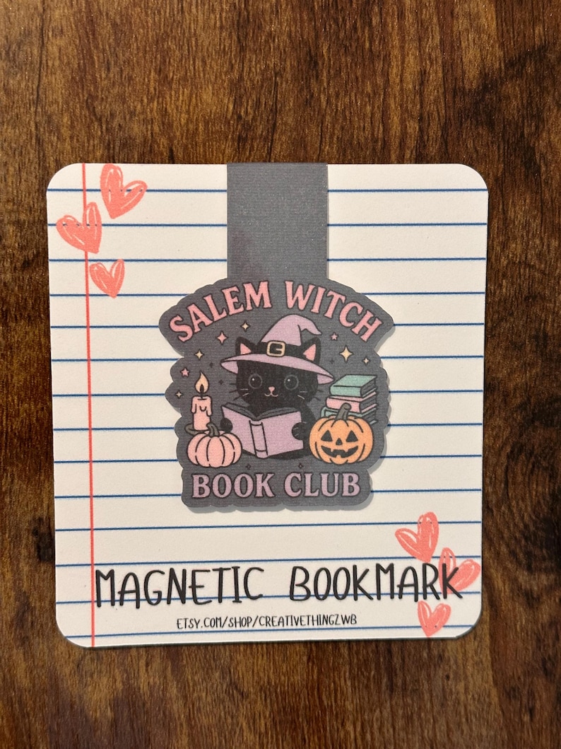Salem Witch Book Club Magnetic Bookmark: Black Cat, Holographic Stars ...