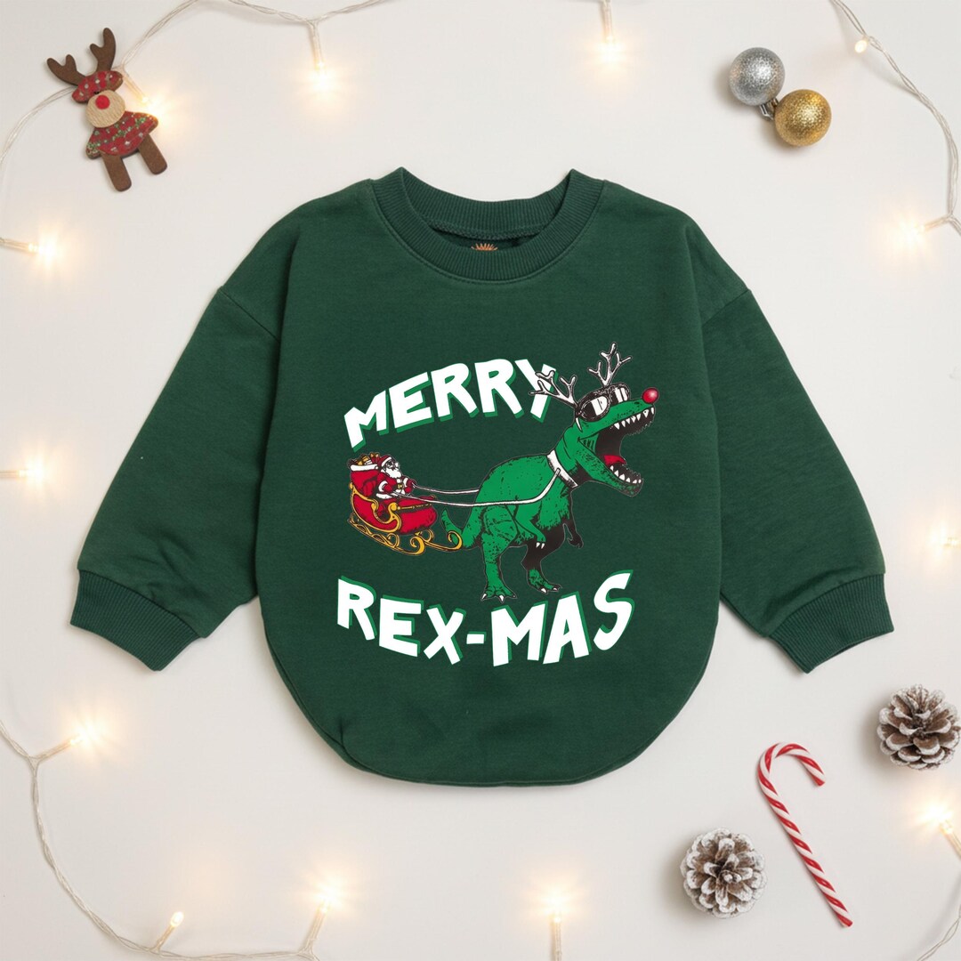 Funny Merry Rex-mas Dinosaur Romper | T-rex Christmas Santa Sleigh Baby ...