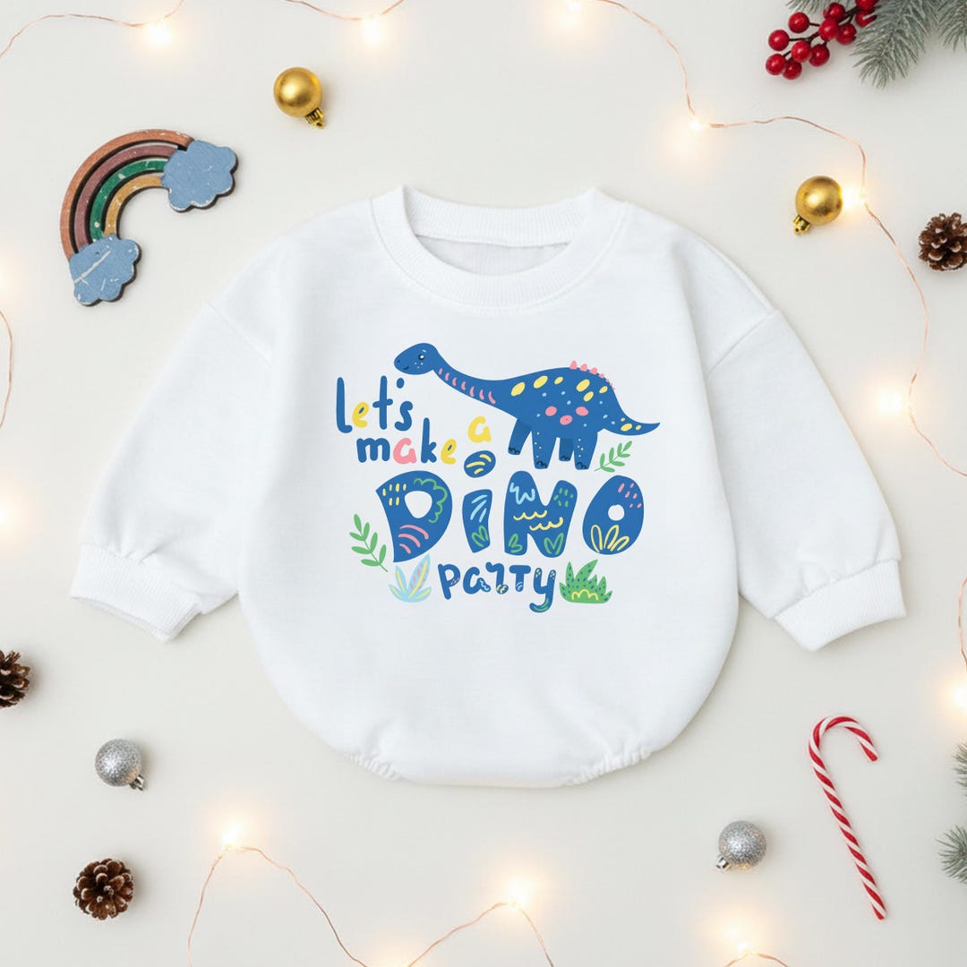 Let's Make a Dino Party Baby Romper Dinosaur Birthday Outfit Cute Blue ...