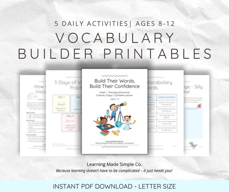 Vocabulary Builder Printable | Week 1 - Everyday Adventures | 5-day ...
