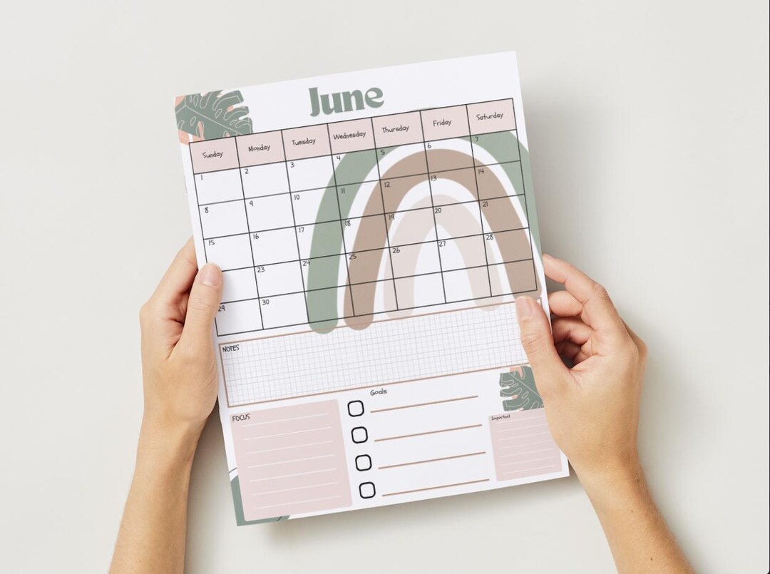Printable Monthly Planner Boho Rainbow Design - Etsy