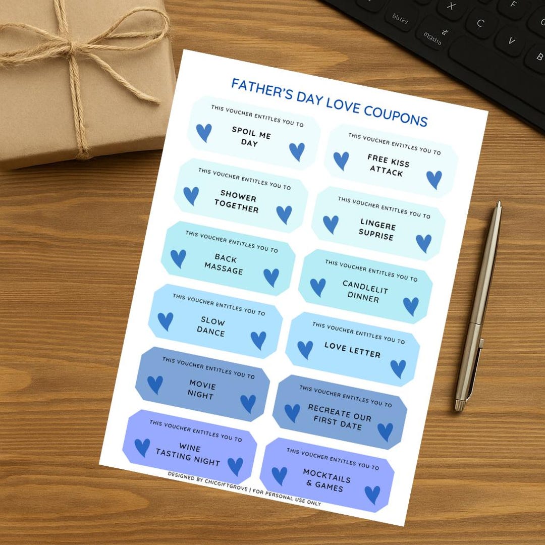 Father’s Day Love Coupons, Coupon Book, DIY Craft Activity, Father Gift ...