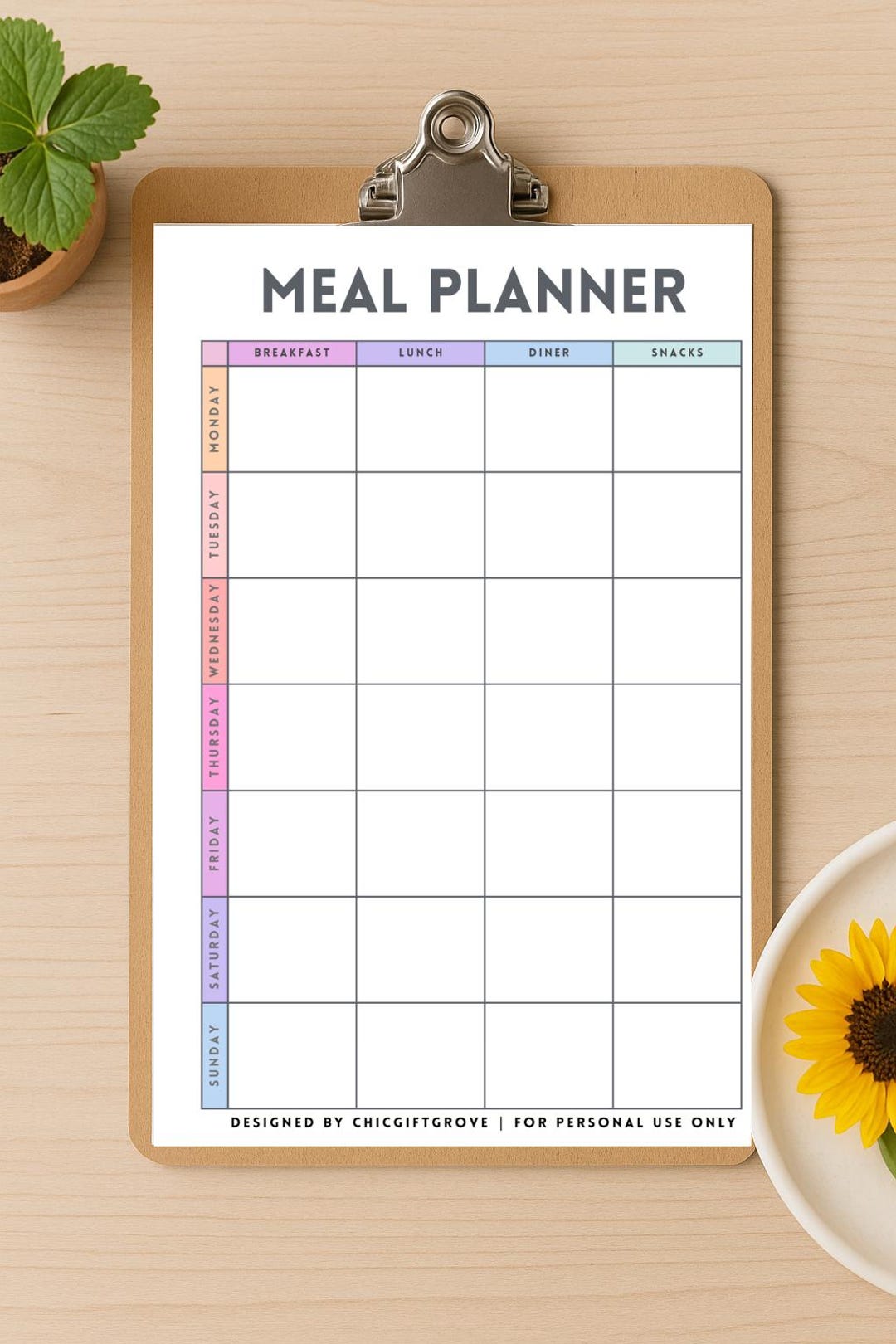 Colorful Weekly Meal Planner | Printable One-page PDF | Rainbow Meal ...