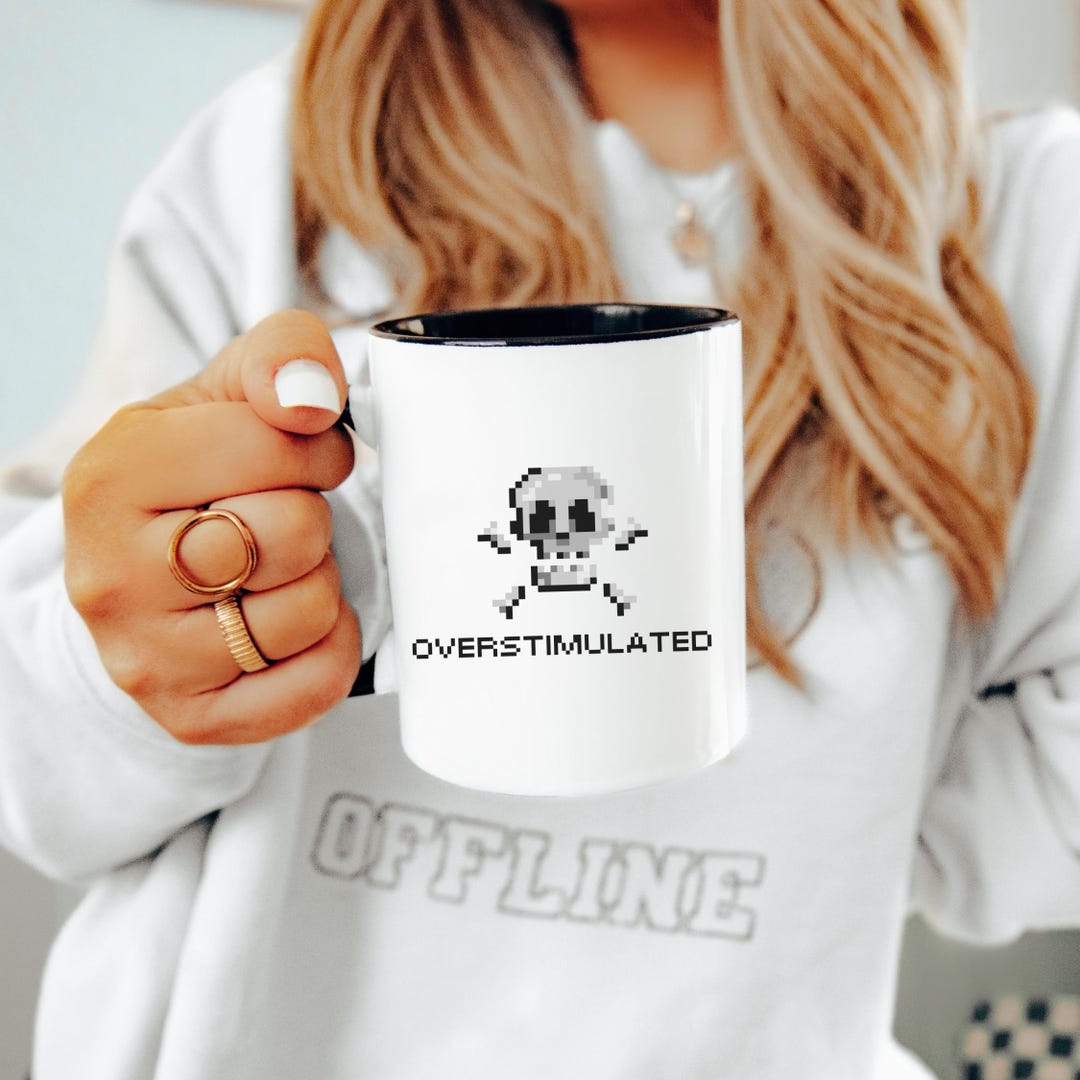 Pixel Overstimulated Skull Accent Coffee Mug Edgy ADHD Mug 11oz ...