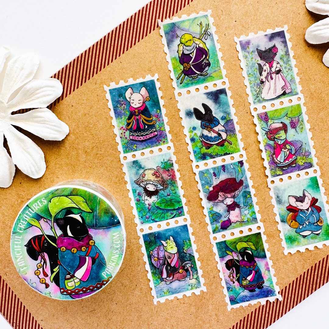 Fanciful Creatures Washi Tape - Stamp Style, Illustrated Animals - Etsy