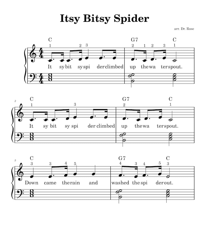 Itsy Bitsy Spider – Easy Piano Sheet Music - Etsy