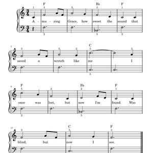 Amazing Grace Easy Piano Sheet Music – Beginner & Children (PDF) - Etsy