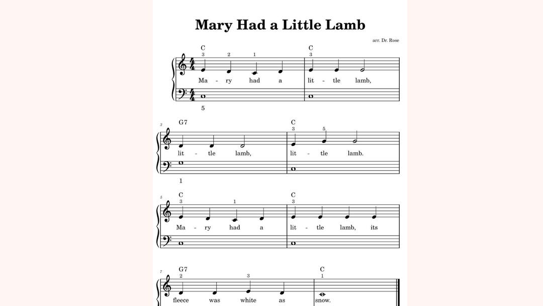 Mary Had a Little Lamb – Easy Piano Sheet Music - Etsy