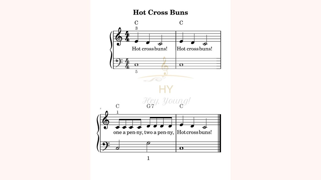 Hot Cross Buns – Easy Beginner Piano Sheet Music | One Page PDF for ...