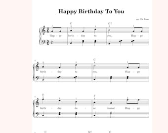 Happy Birthday to You - Digital Easy Sheet Music - Key of C - Etsy