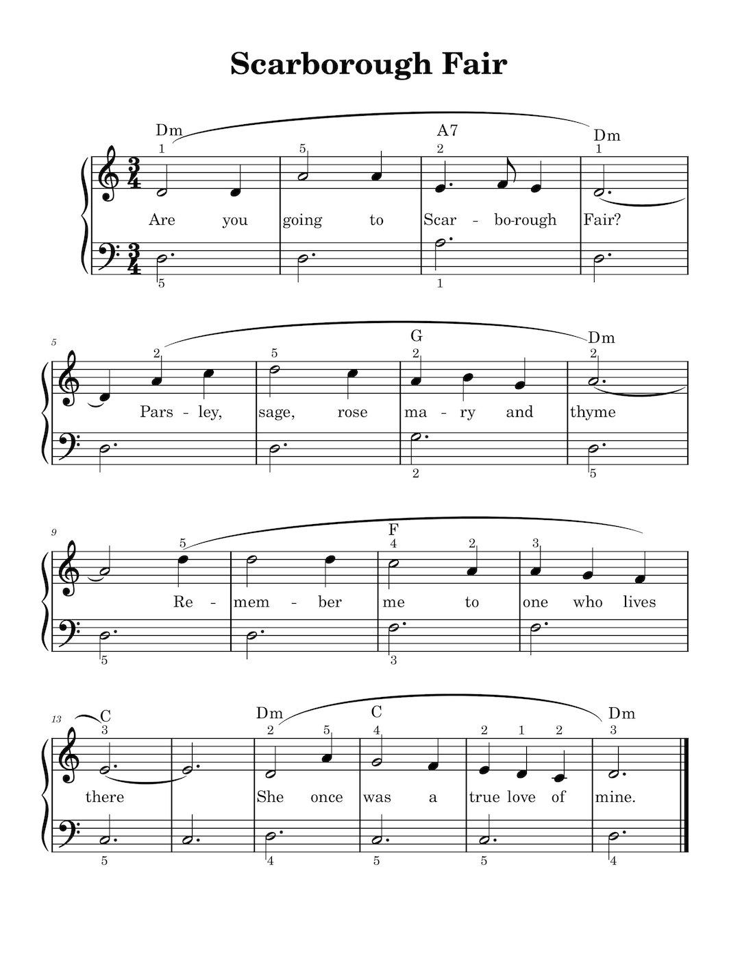 Scarborough Fair – Easy Piano Sheet Music - Etsy