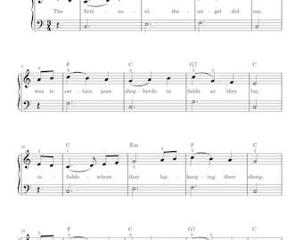 The First Noel - EASY Piano Christmas Sheet Music + Lyrics | Christmas ...