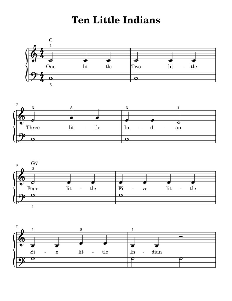 Ten Little Indians – Easy Piano Sheet Music - Etsy