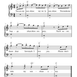 You Are My Sunshine – Easy Piano Sheet Music - Etsy